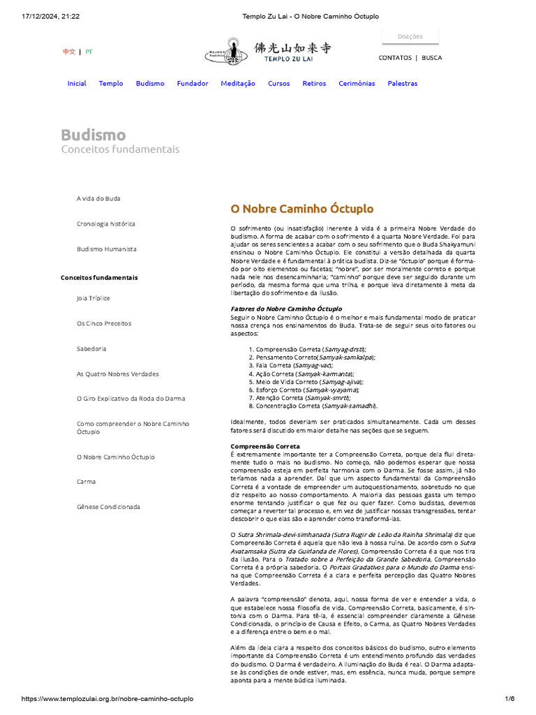 Templo Zu Lai - O Nobre Caminho Óctuplo | PDF | Darma | Filosofia Indiana