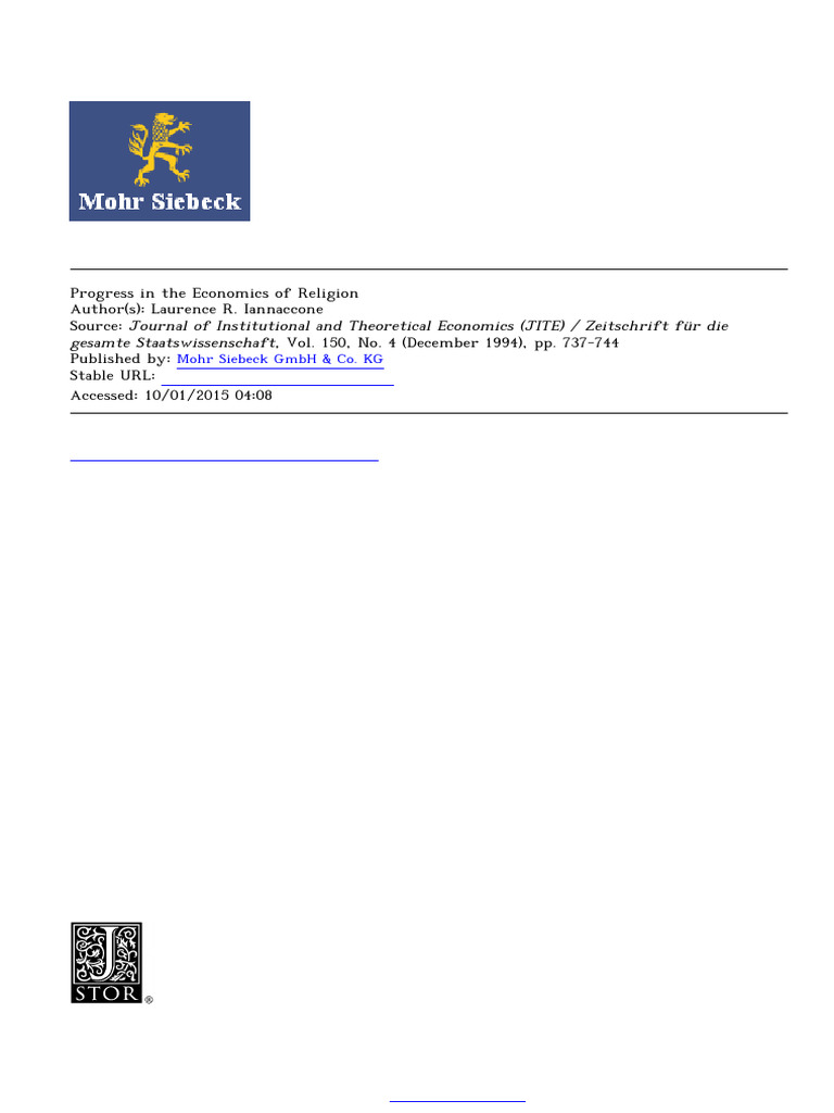 Economics of Religion Overview | PDF