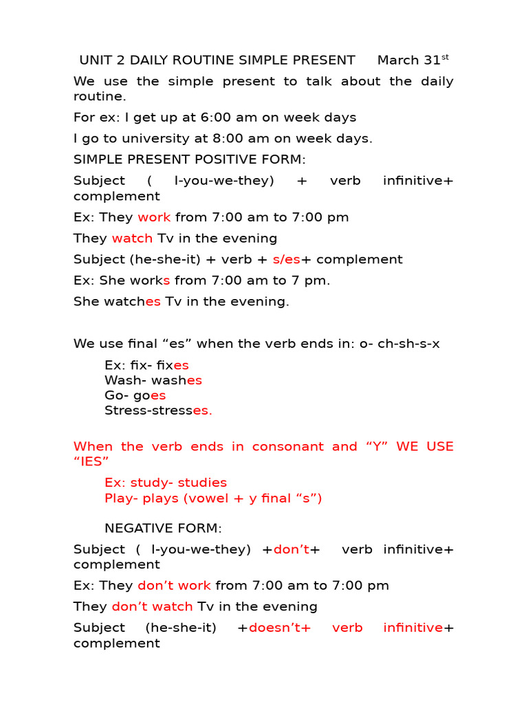 Unit 2 Daily Routine Simple Present | PDF