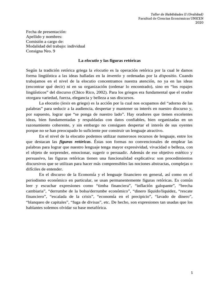 Consigna 9. La Elocutio y Las Figuras Retã - Â Ricas | PDF | Retórica | Hablar en público