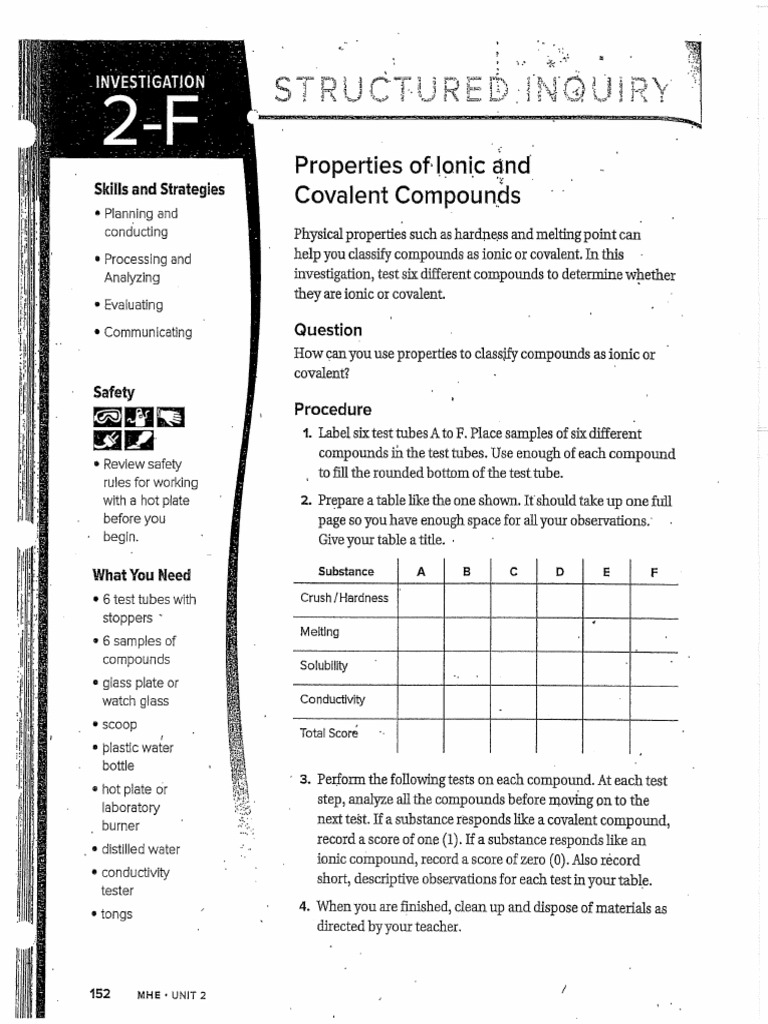 10 Properties of Ionic and Covalent Compounds Lab | PDF