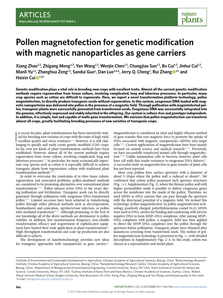 Pollen Magnetofection for Transgenic Crops | PDF | Transgene ...