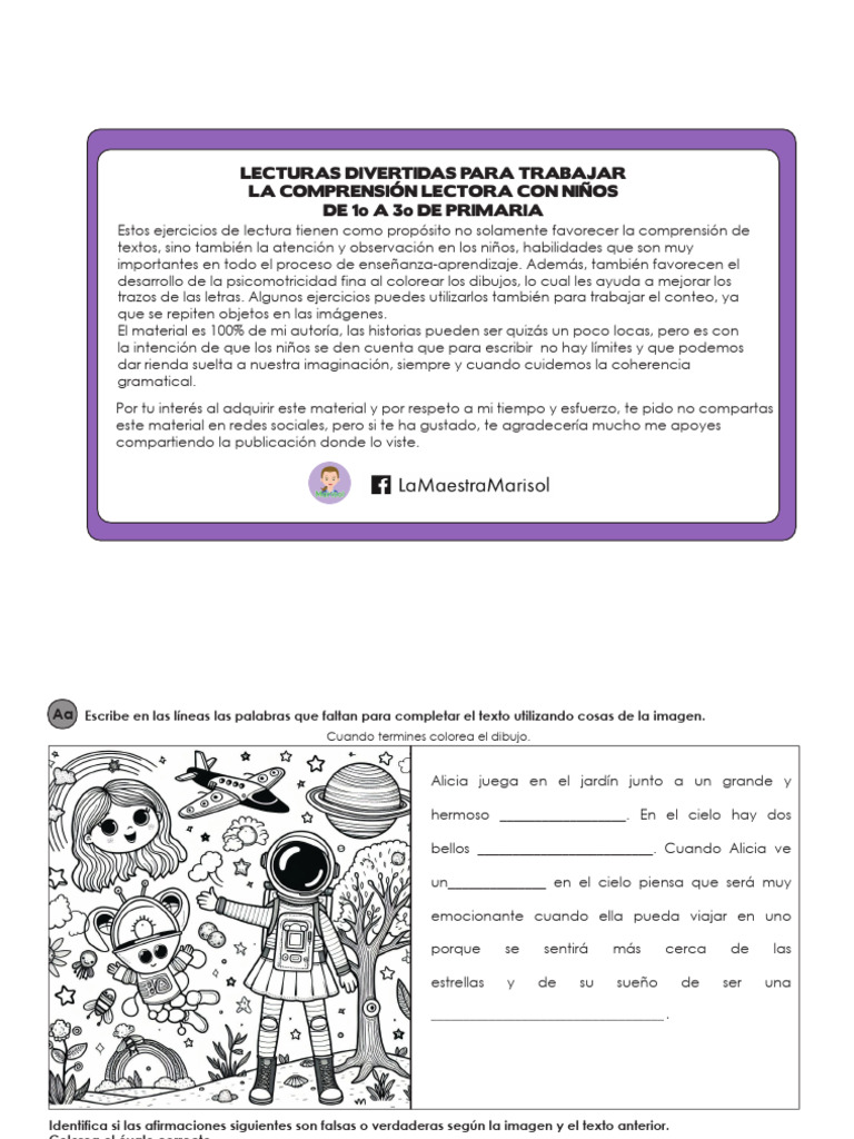 LECTURAS DIVERTIDAS (1o-3o) COMPRENSIÓN LECTORA | PDF | Color ...