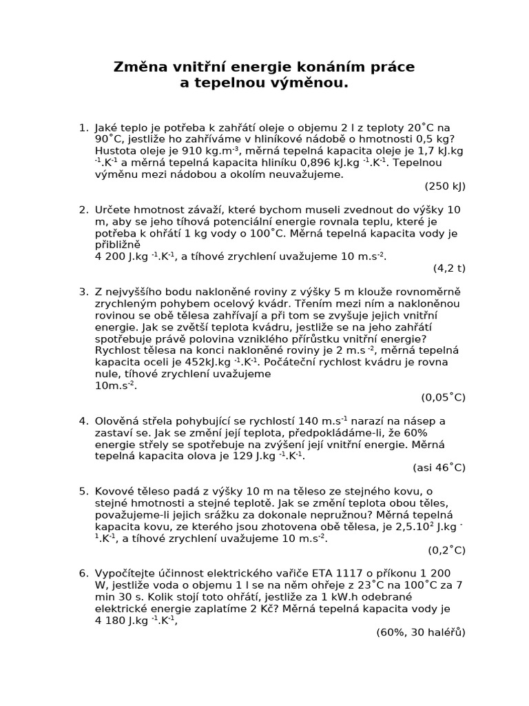 Ulohy - Zmena Vnitrni Energie | PDF