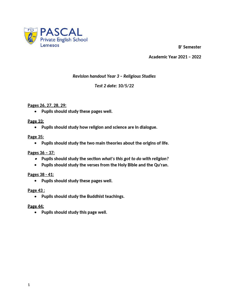 Revision Handout B Semester Test 2 RS 21 - 22 Y3 | PDF