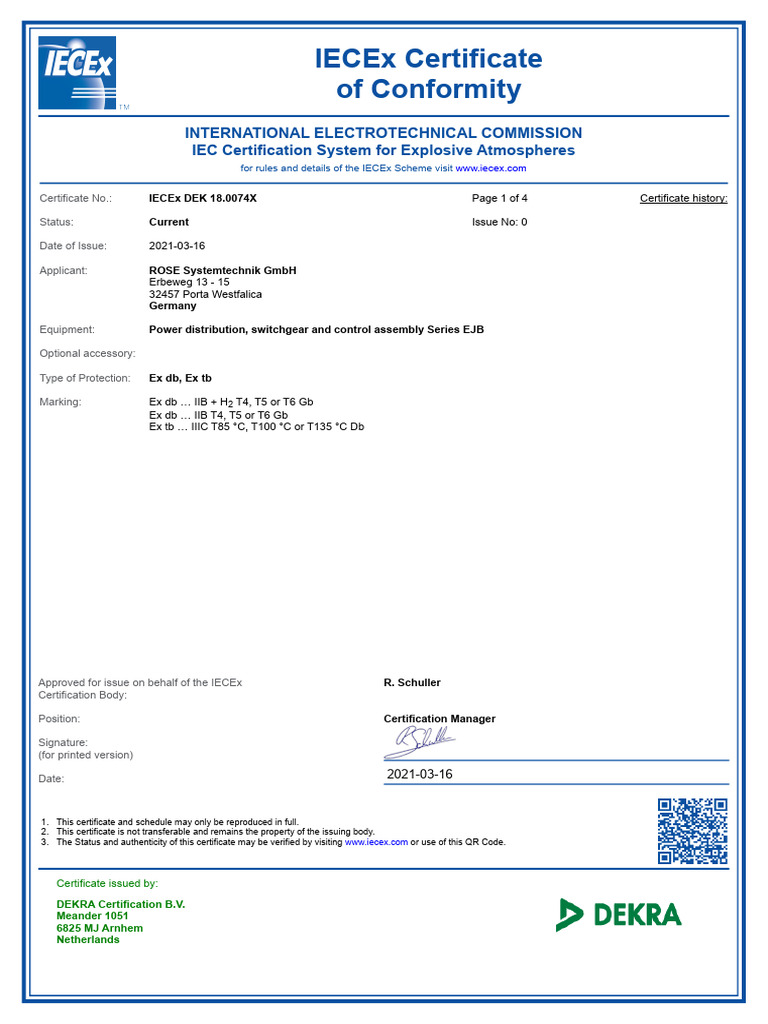 IECEx Certificate Ex d EJB (IECEx DEK 18.0074X) | PDF | International ...