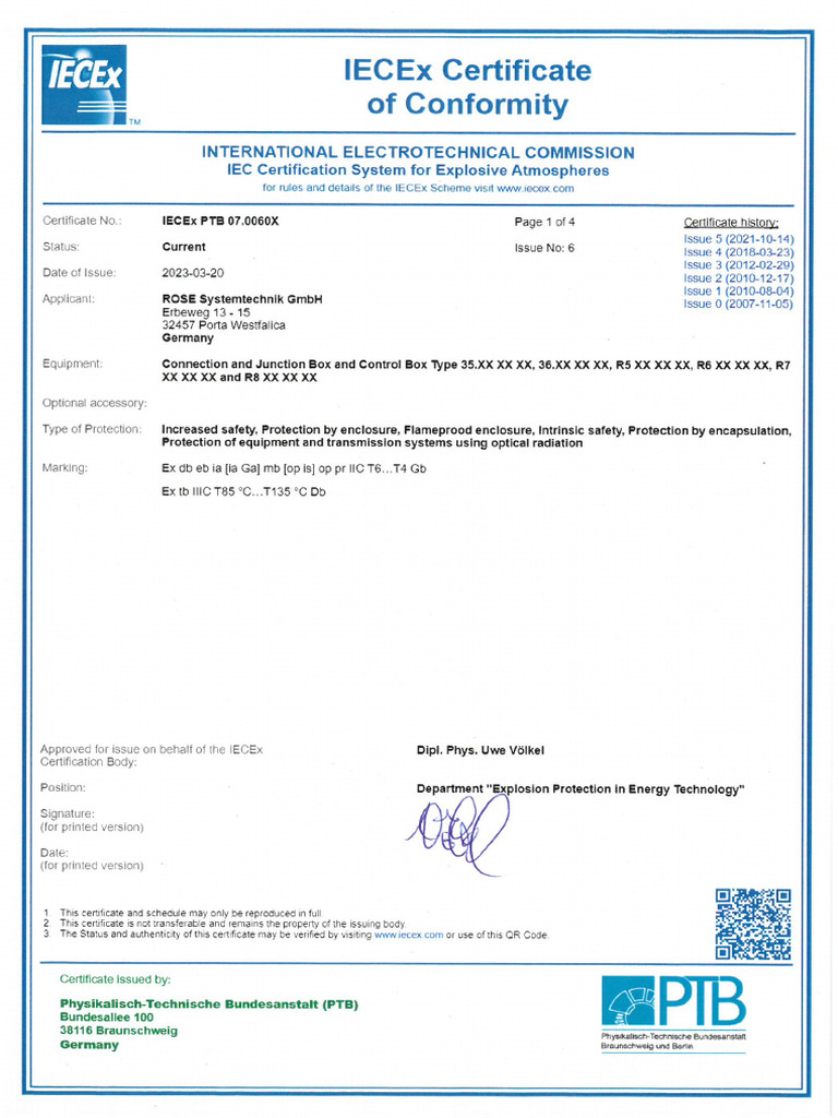 IECEx Certificate Stainless Steel Ex 35.36.R5-R8 (IECEx PTB 07.0060X) | PDF