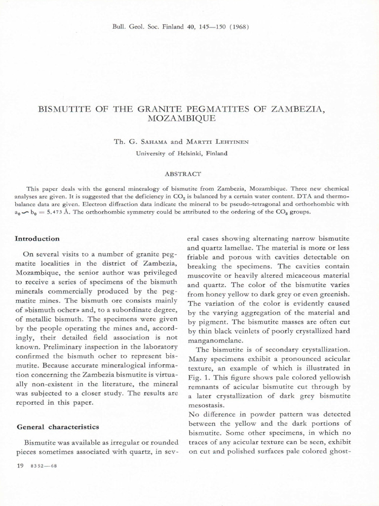 Bismutite of The Granite Pegmatites of Zambezia Mo | PDF | Mineralogy ...