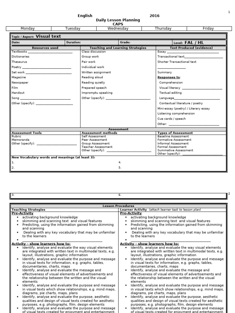 Lesson Plan Visual Literacy | PDF | Reading Comprehension | Communication