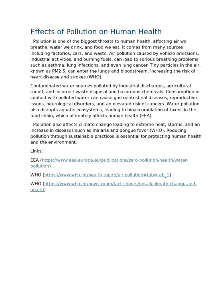 Effects of Pollution On Human Health | PDF