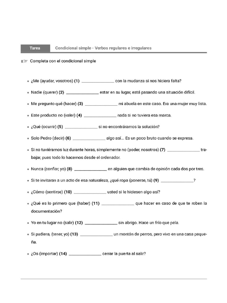 Condicional Simple Verbos Regulares e Irregulares | PDF