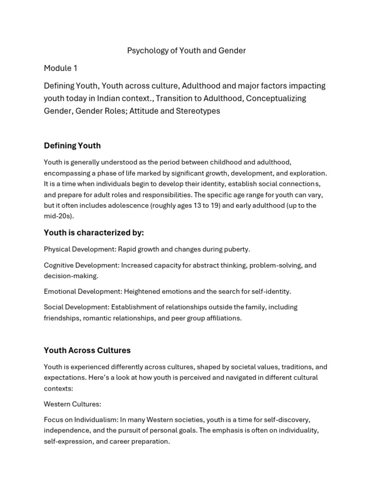 Module 1 Youth and Gender | PDF | Gender | Gender Studies
