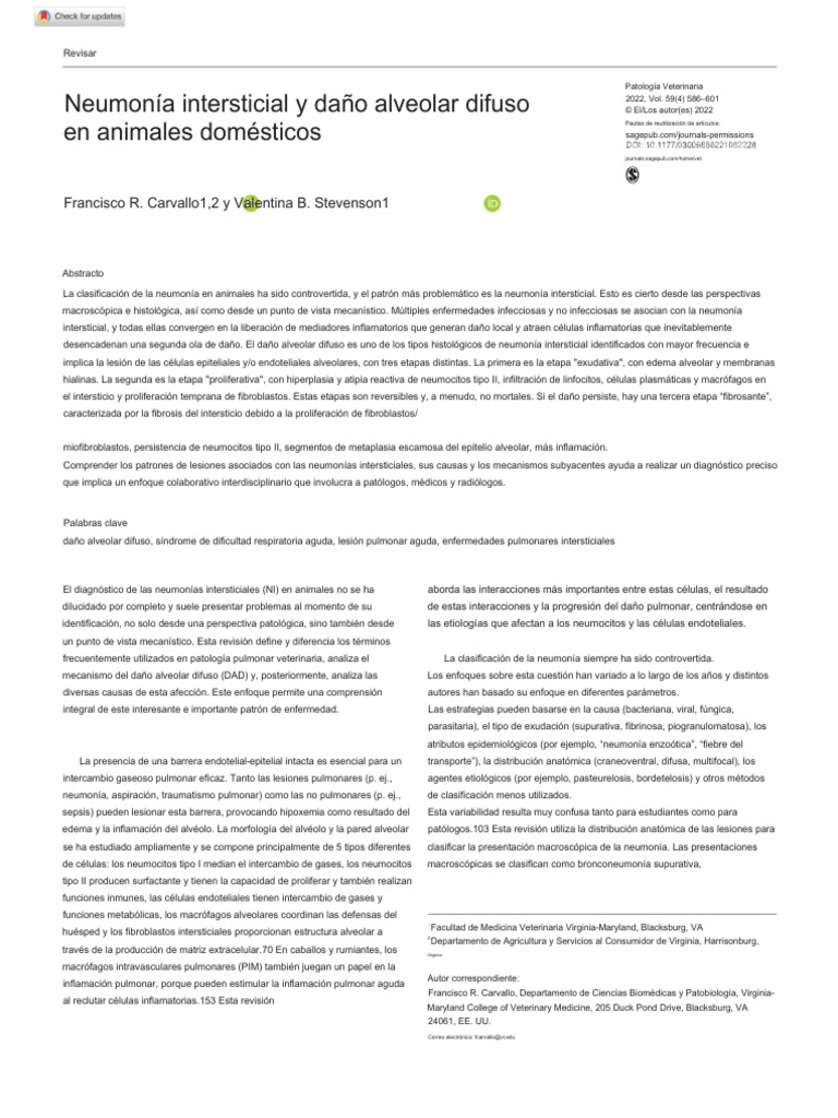 Carvallo Stevenson 2022 Interstitial Pneumonia and Diffuse Alveolar Damage in Domestic Animals 2 ...