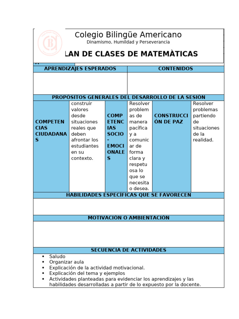 Formato de Plan de Clases | PDF