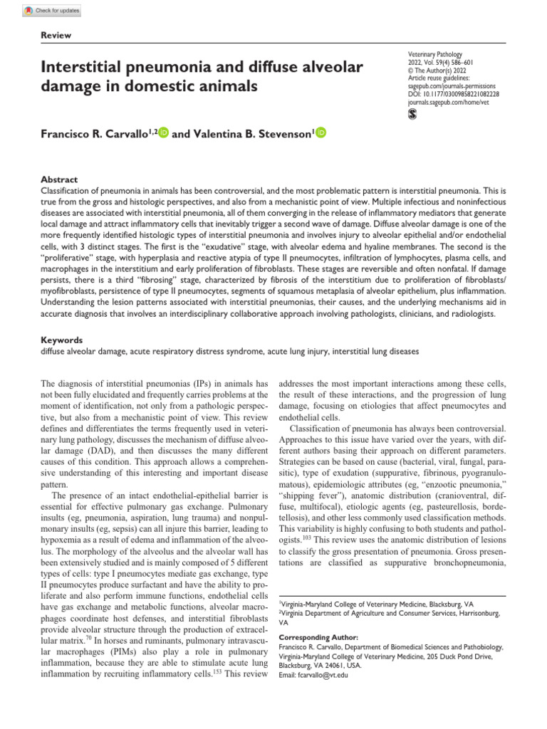 Carvallo Stevenson 2022 Interstitial Pneumonia and Diffuse Alveolar Damage in Domestic Animals ...