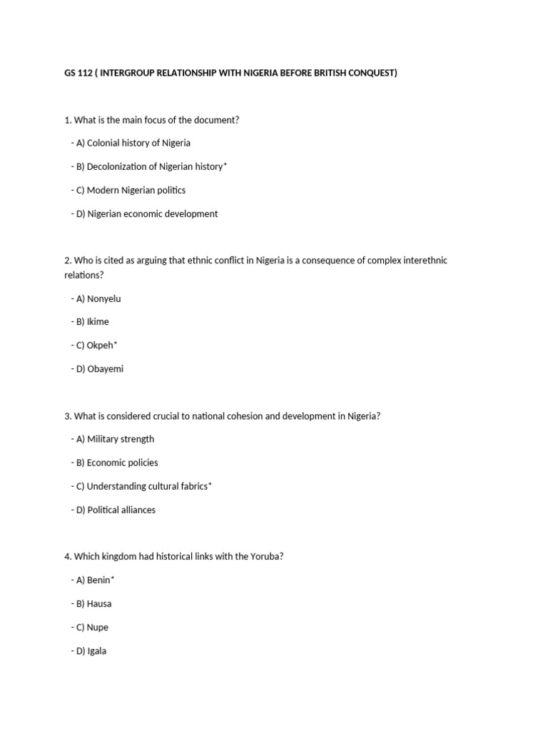 GS112 (Intergroup Relationship With Nigeria Before British Conquest ...