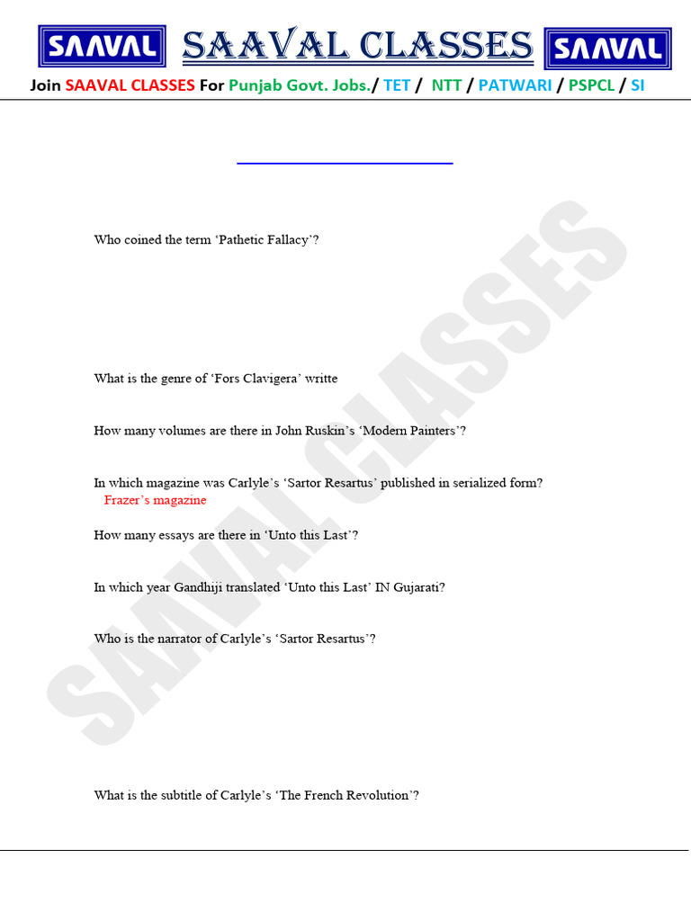 Master Cadre English Series-2 MCQ-25 | PDF | Thomas Carlyle | Wuthering ...