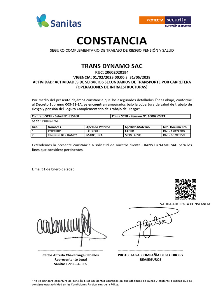 constancia SCTR DYNAMO - ENE-MAY25 (1) | PDF
