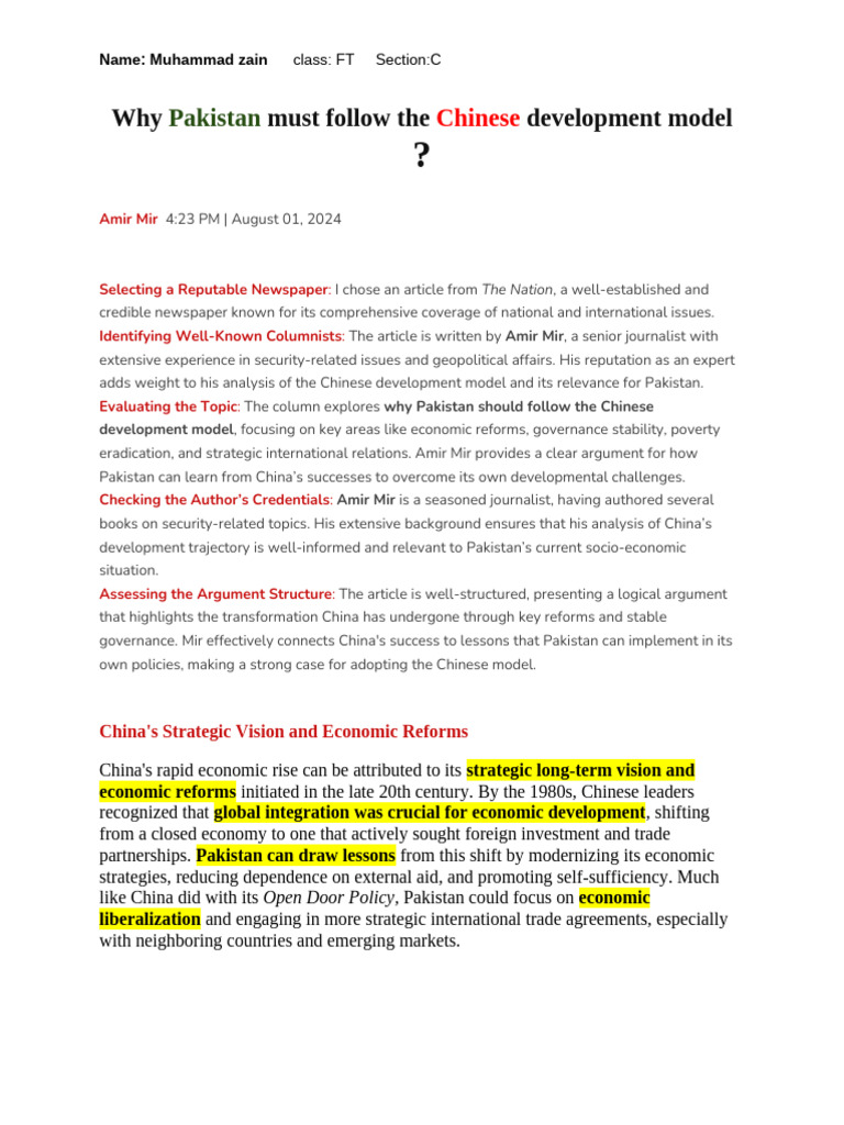 Why Pakistan must follow the Chinese development mode | PDF ...