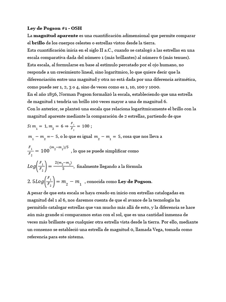 Ley de Pogson y Magnitud Aparente | PDF