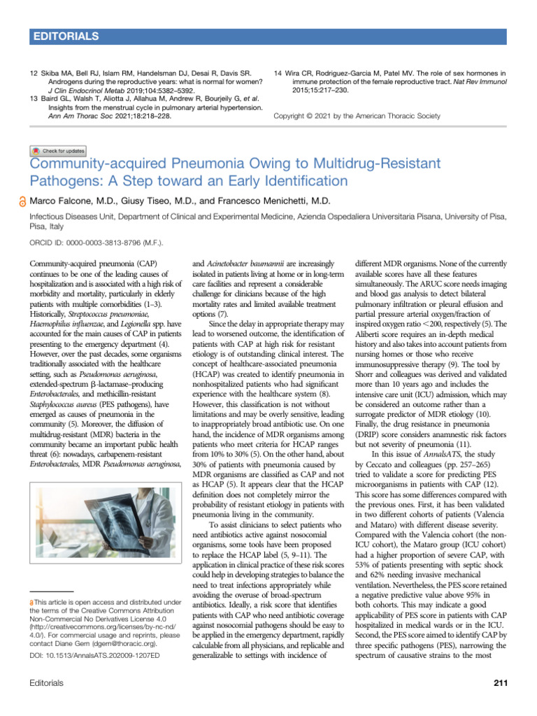 Community-Acquired Pneumonia Owing to Multidrug-Resistant Pathogens a ...
