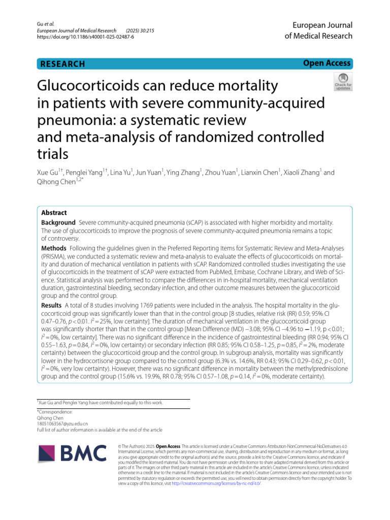 Glucocorticoids Can Reduce Mortality CAP | PDF | Systematic Review ...