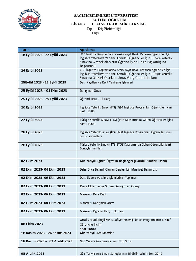 Guncel 20232024 Akademik Takvim Ad3b2d84 | PDF