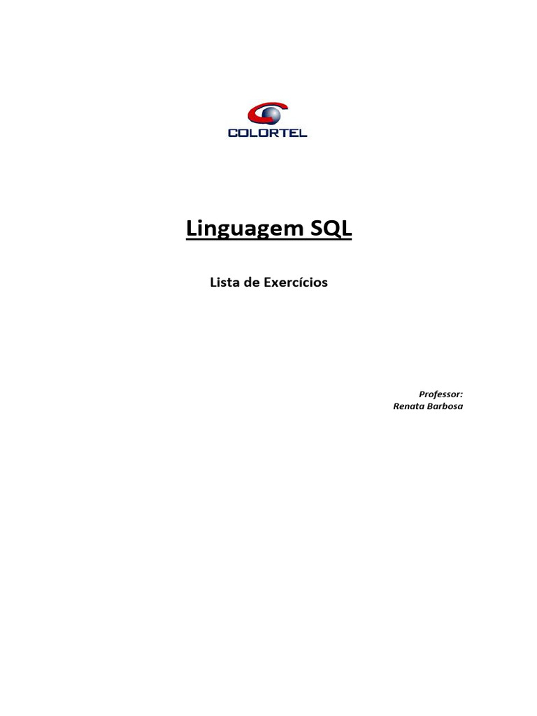 Linguagem SQL - Lista Exercícios - 160212 | PDF | SQL | Gestão de dados