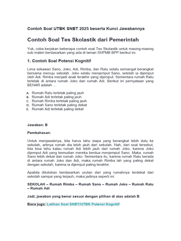 Contoh Soal UTBK SNBT 2025 Beserta Kunci Jawabanny | PDF