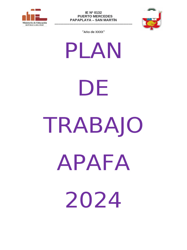 Plan de Trabajo Apafa 2024 I e Jesus Nazareno | PDF