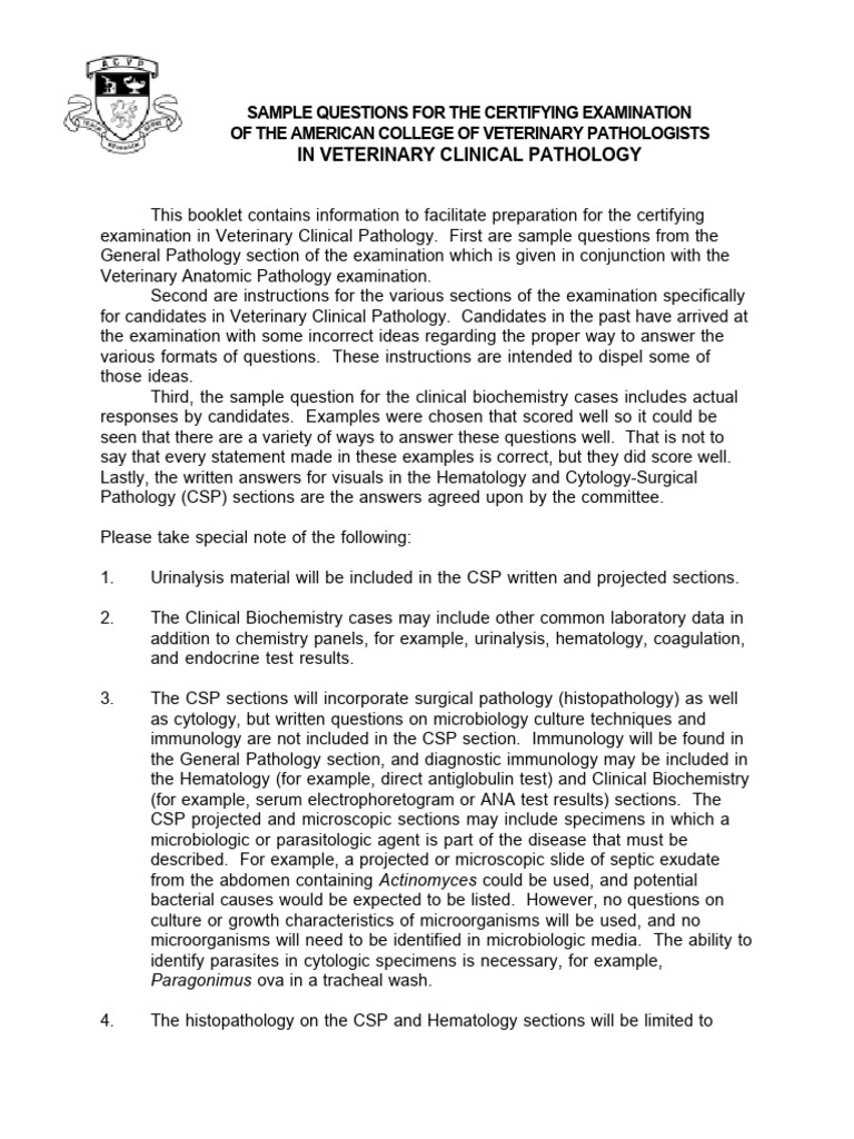 VETERINARY CLINICAL PATHOLOGY Questions | PDF | Pathology | Anemia