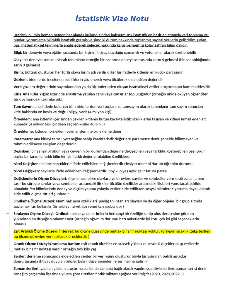 İstatistik Vize Not | PDF