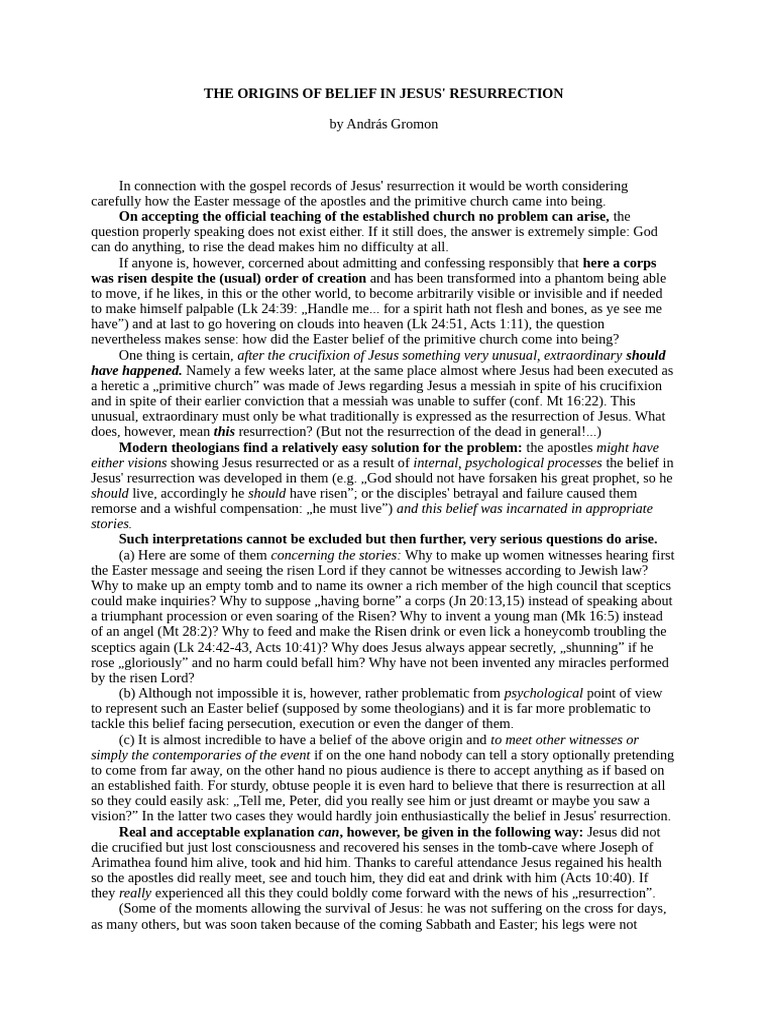 The Origins of Belief in Jesus Resurrect | PDF | Resurrection Of Jesus ...