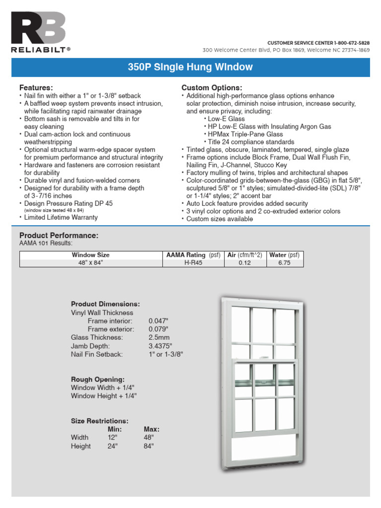 RELIABILT West Series 350P Single Hung | PDF | Window | Building ...