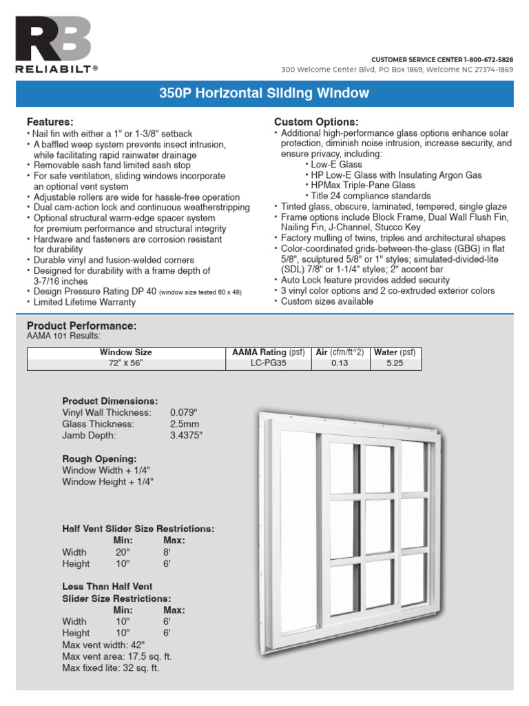 RELIABILT West Series 350P Slider | PDF | Window | Glasses
