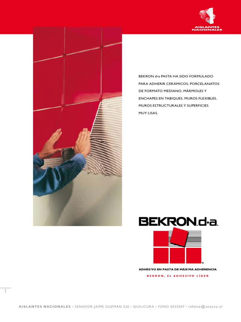 Adhesivo BEKRON d·a: Guía de Aplicación | PDF | Yeso | Adhesivo