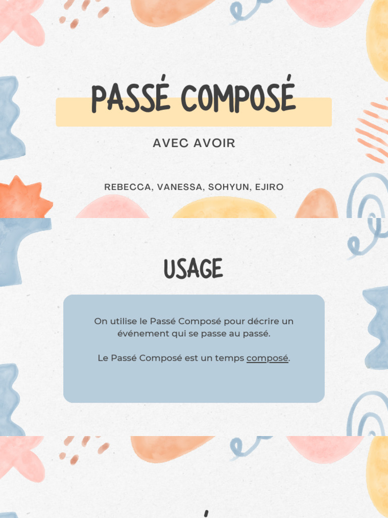 Passé Composé Avec Avoir - Irréguliers Et Réguliers | PDF | Verbe ...