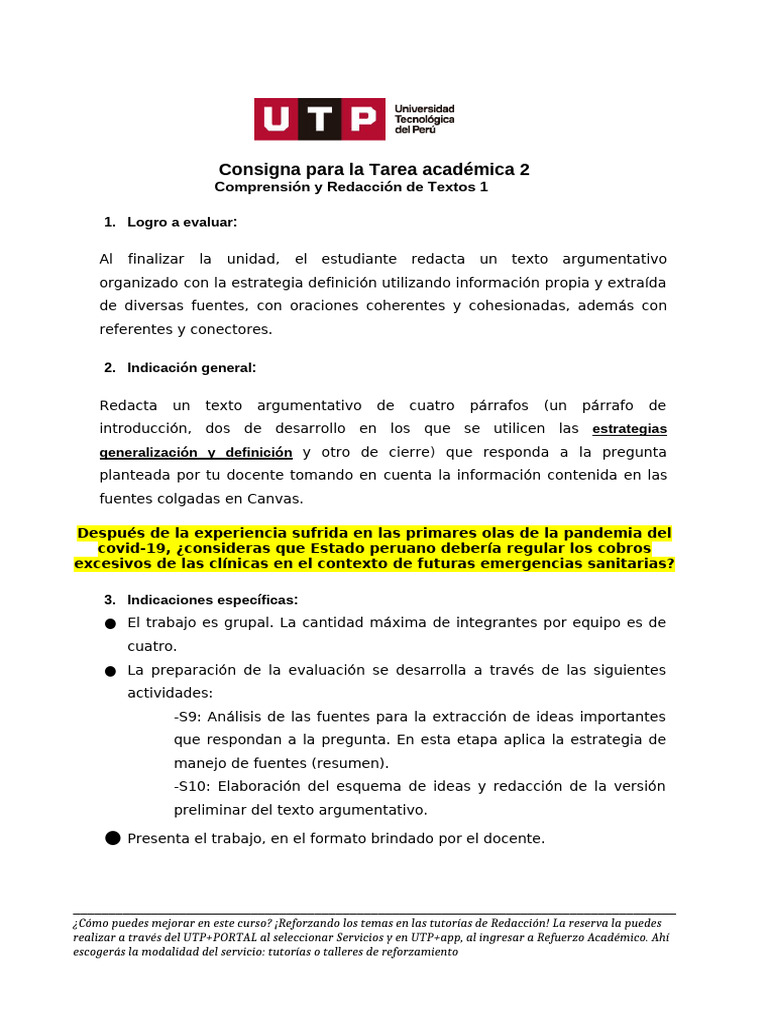 U3 GC - N01I - TA2Consigna - 23C1M | PDF | Plagio | Perú