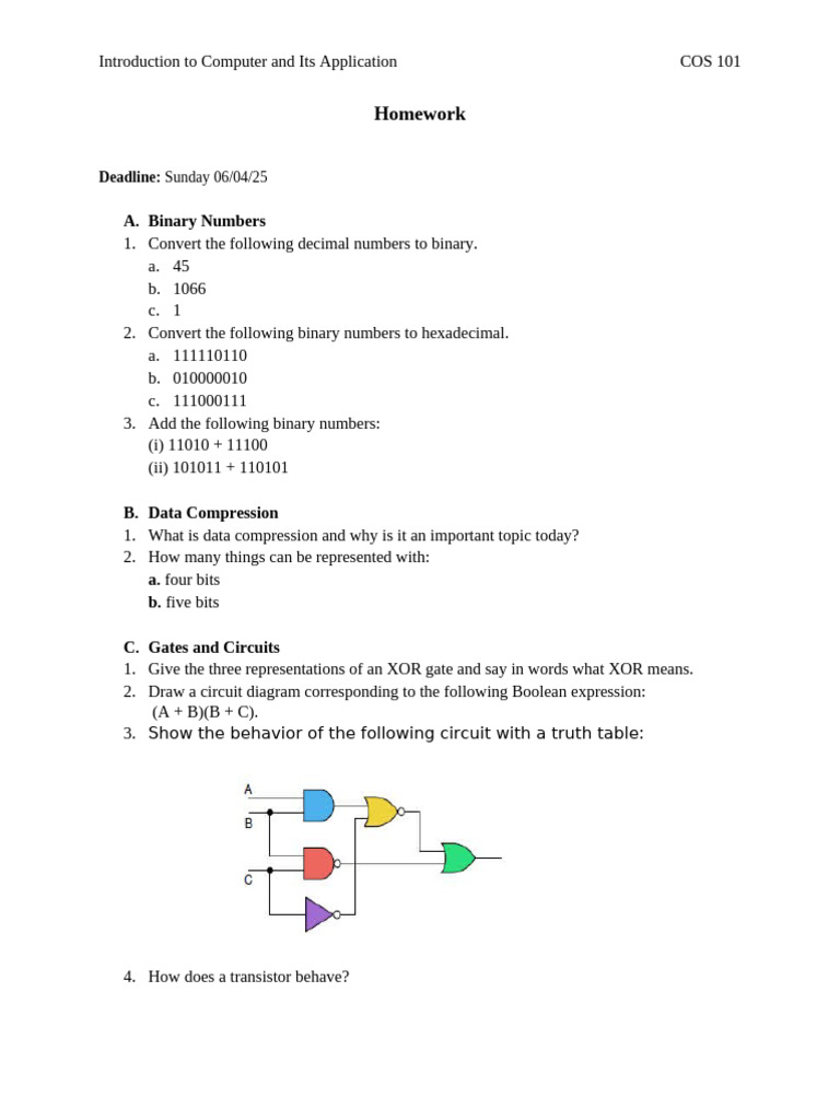 Homework COS 101 | PDF