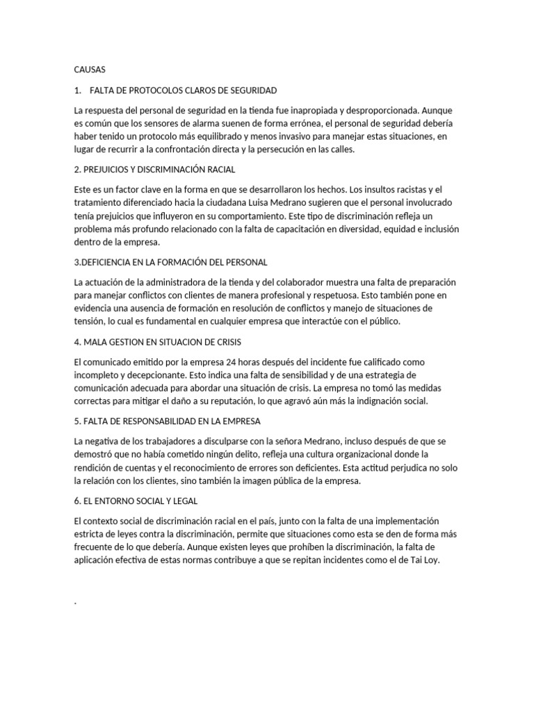 Causas de Discriminación en Tiendas | PDF