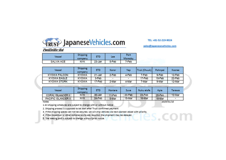 Kyowa and NYK Shipping Schedule | PDF