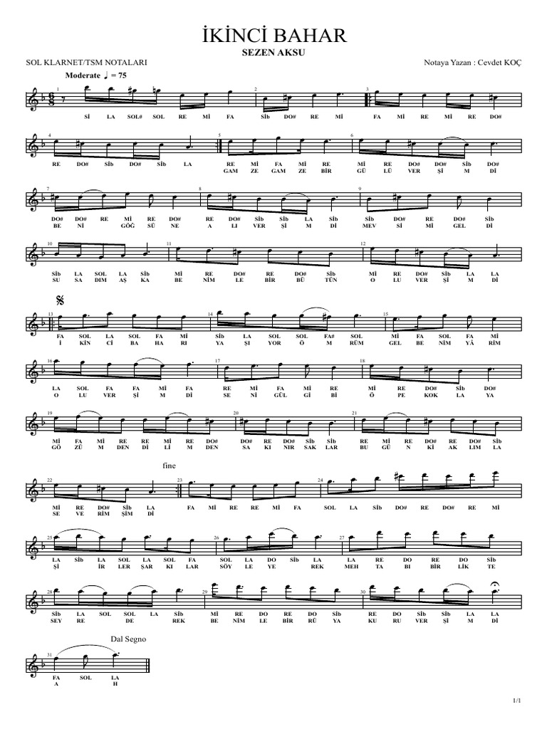 İKİNCİ BAHAR SEZEN AKSU KLARNET | PDF