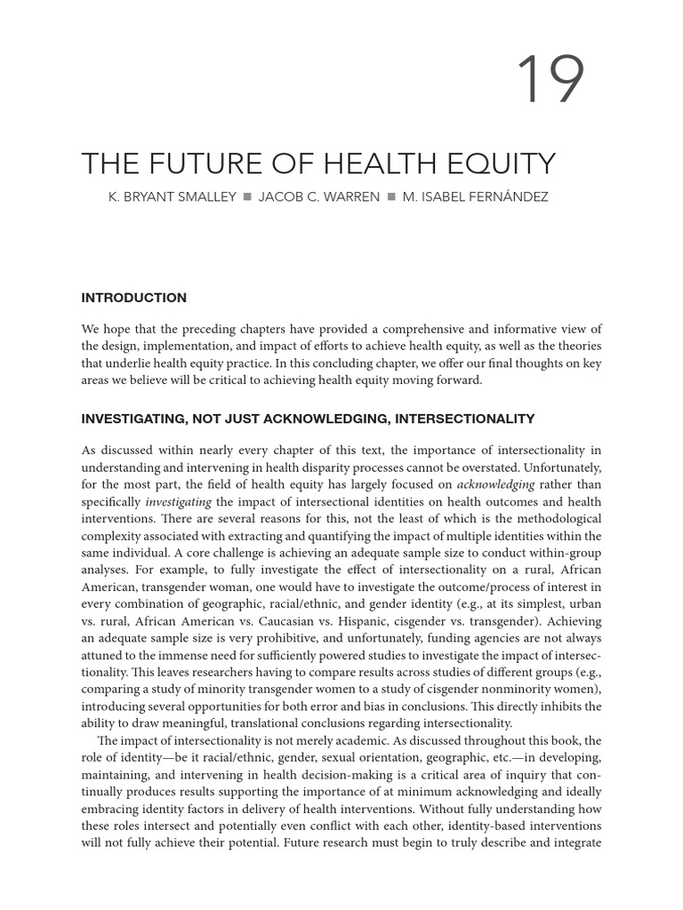 Health Equity A Solutions-Focused Approach - (Chapter 19 The Future of ...
