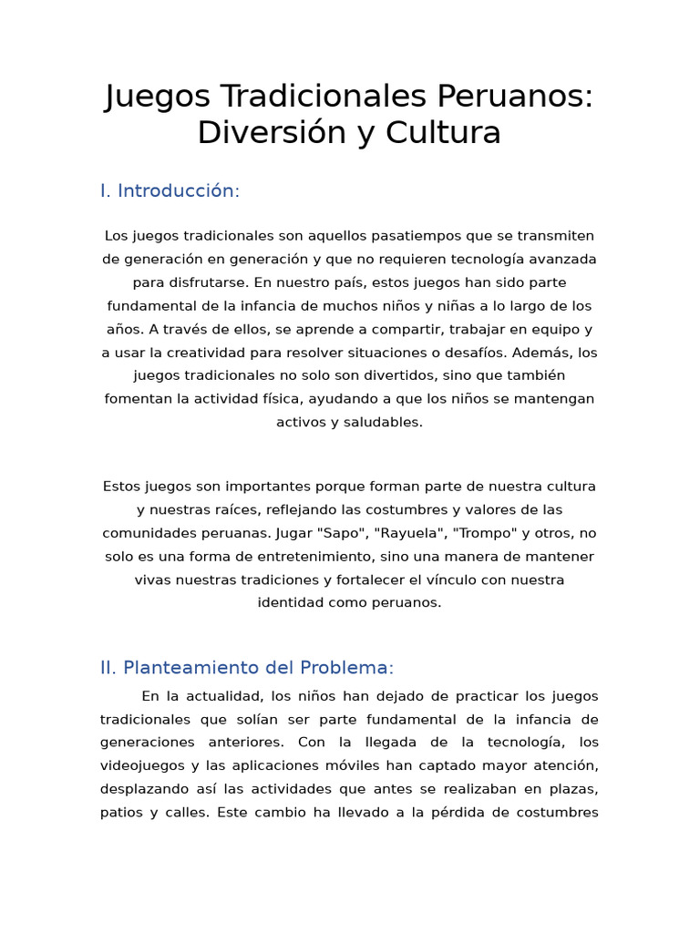 Juegos Tradicionales del Perú: Identidad y Diversión | PDF | Recreación ...