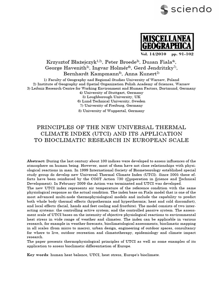Principles of The New Universal Thermal Climate Index UTCI and Its ...