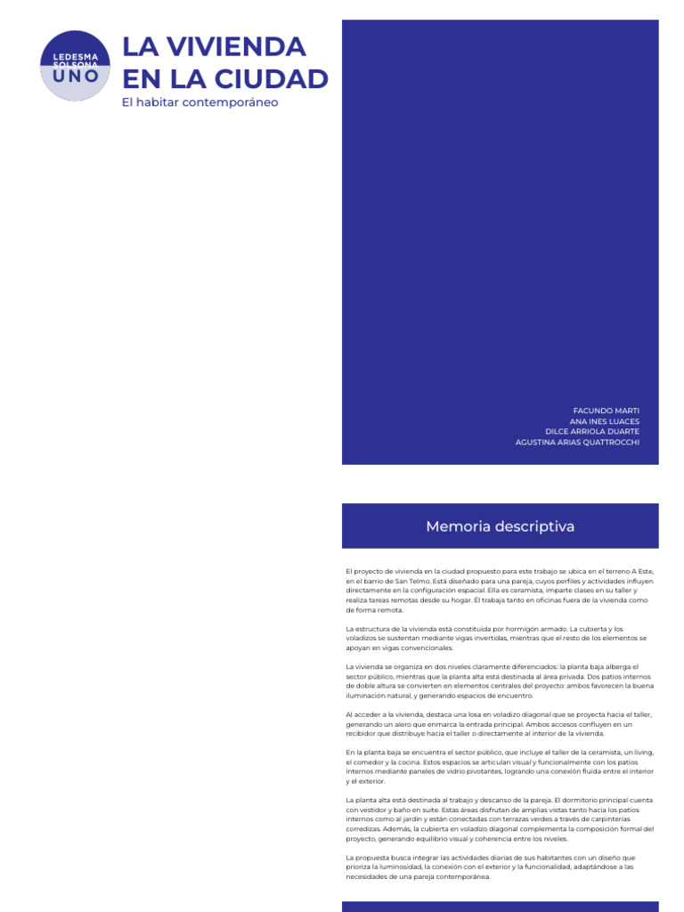 2024 - Ledesma Solsona A1 - Tpnº4 - Carátula + Memoria c01 | PDF | Barrio residencial