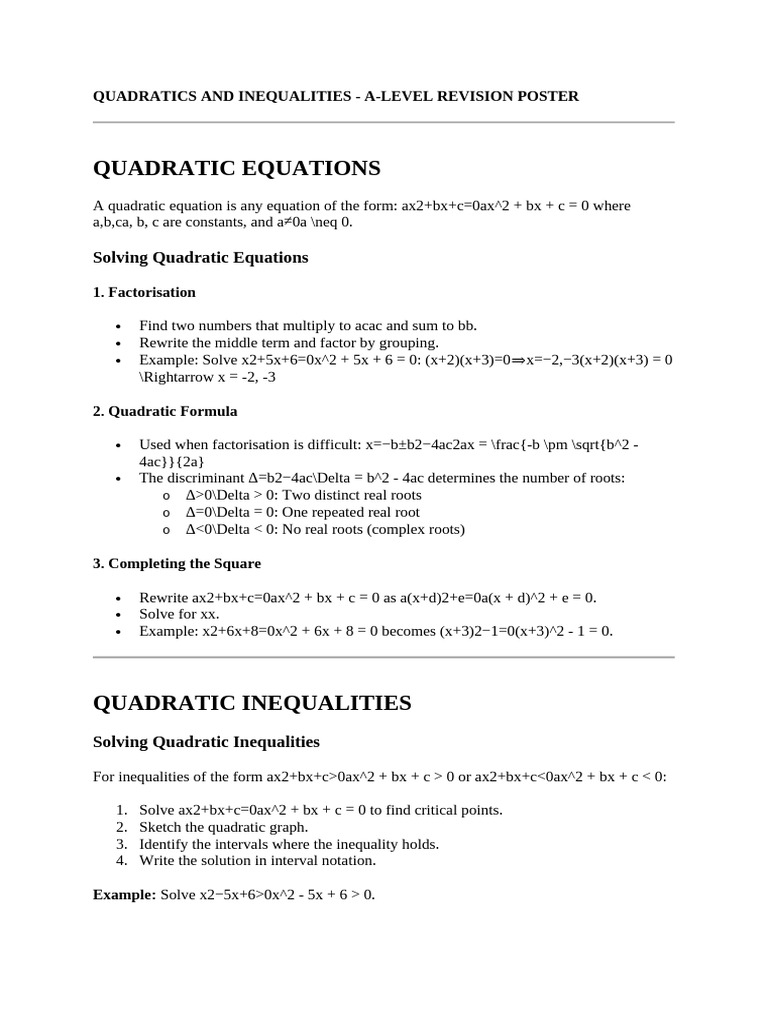 Quadratics and Inequalities | PDF