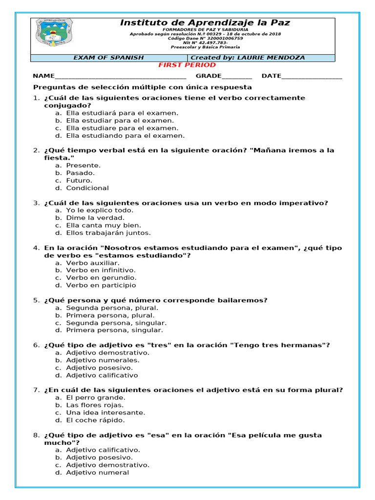 Spanish 5° | PDF | Adjetivo | Verbo