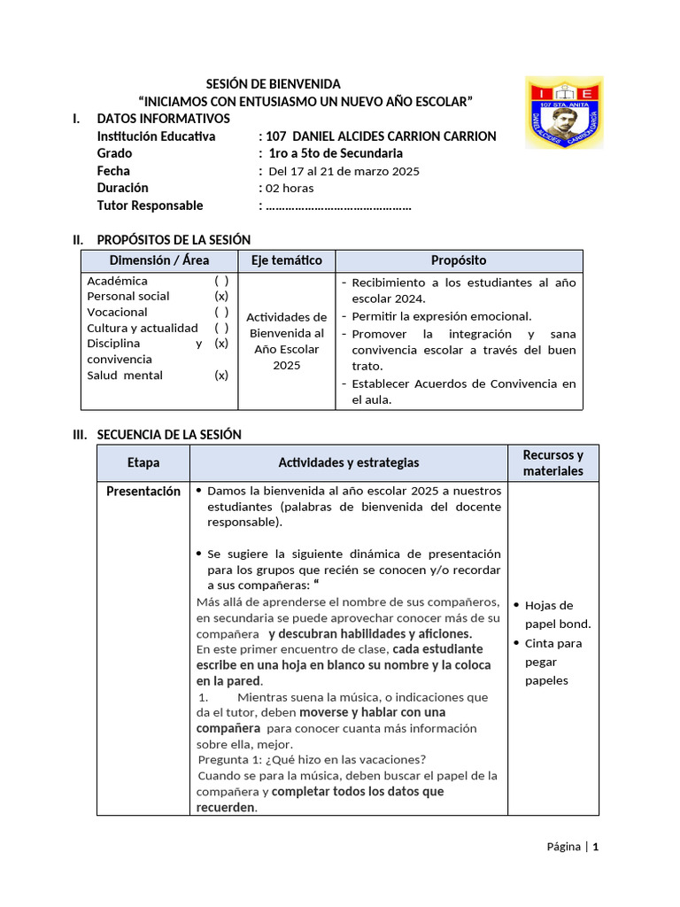 Sesión de Bienvenida 2025 | PDF | Sicología