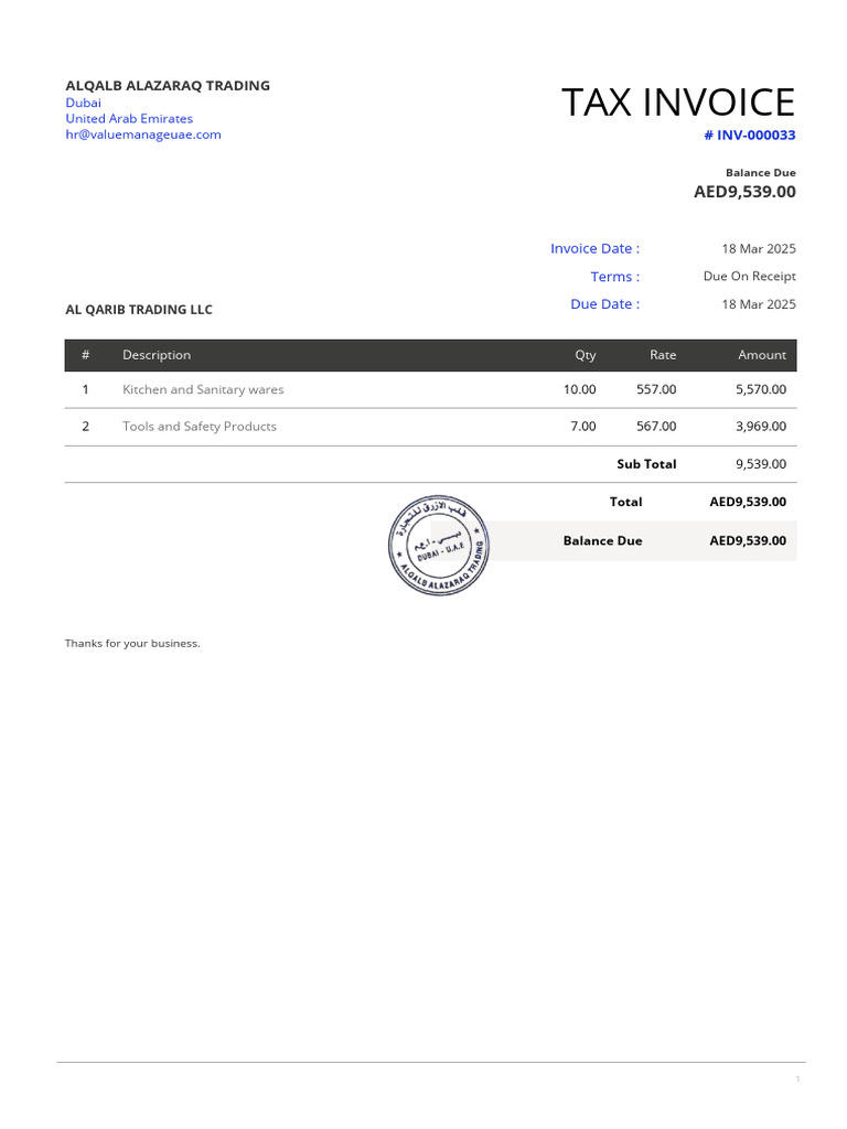 Tax Invoice for Kitchen & Sanitary Wares | PDF